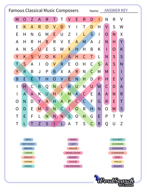 Word Search Puzzle Famous Classical Music Composers Word Search Puzzle Famous Classical Music Composers