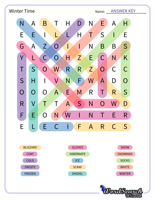 Word Search Puzzle Winter Time